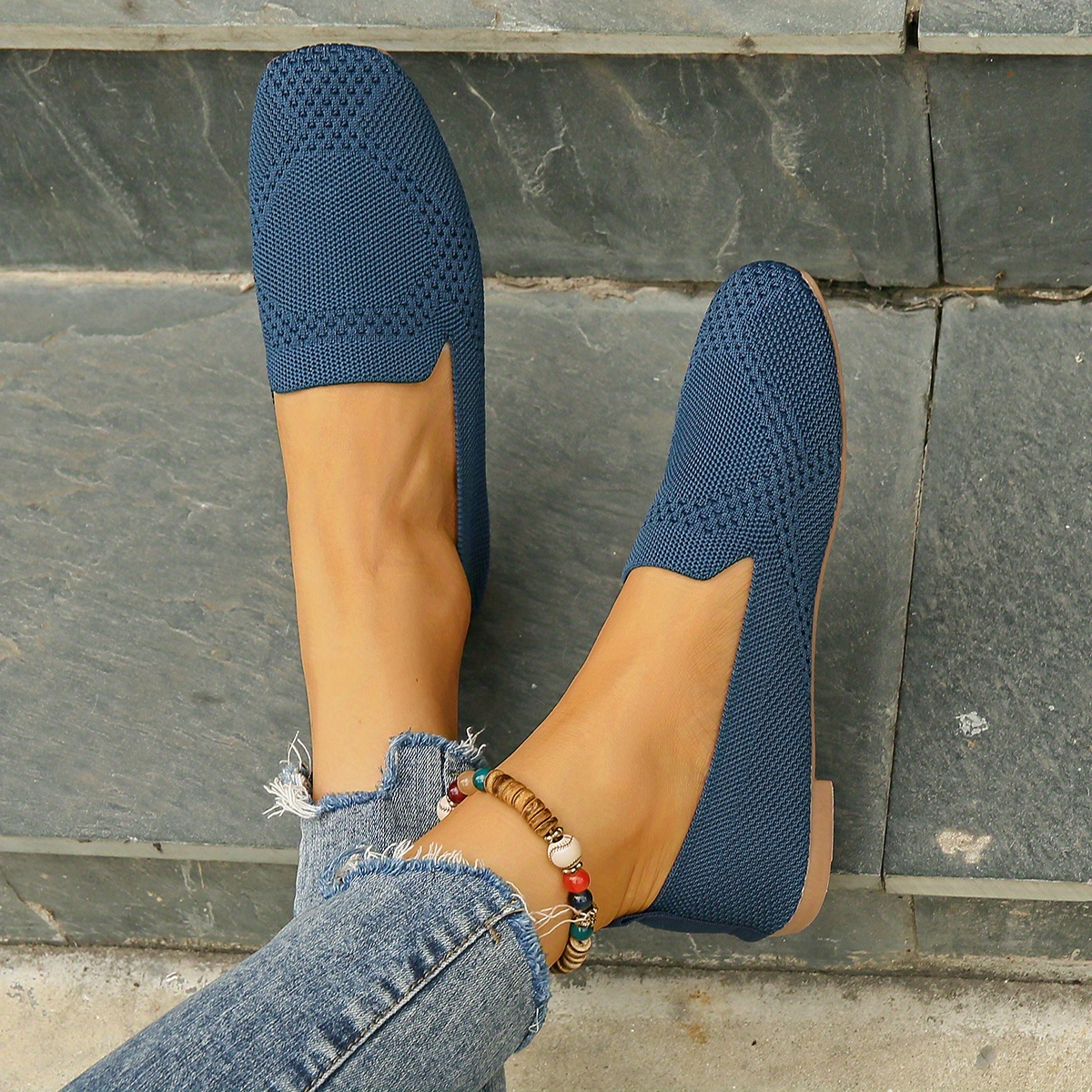 Women's Breathable Flying Woven Shoes Casual Slip Flat Shoes - Temu Norway