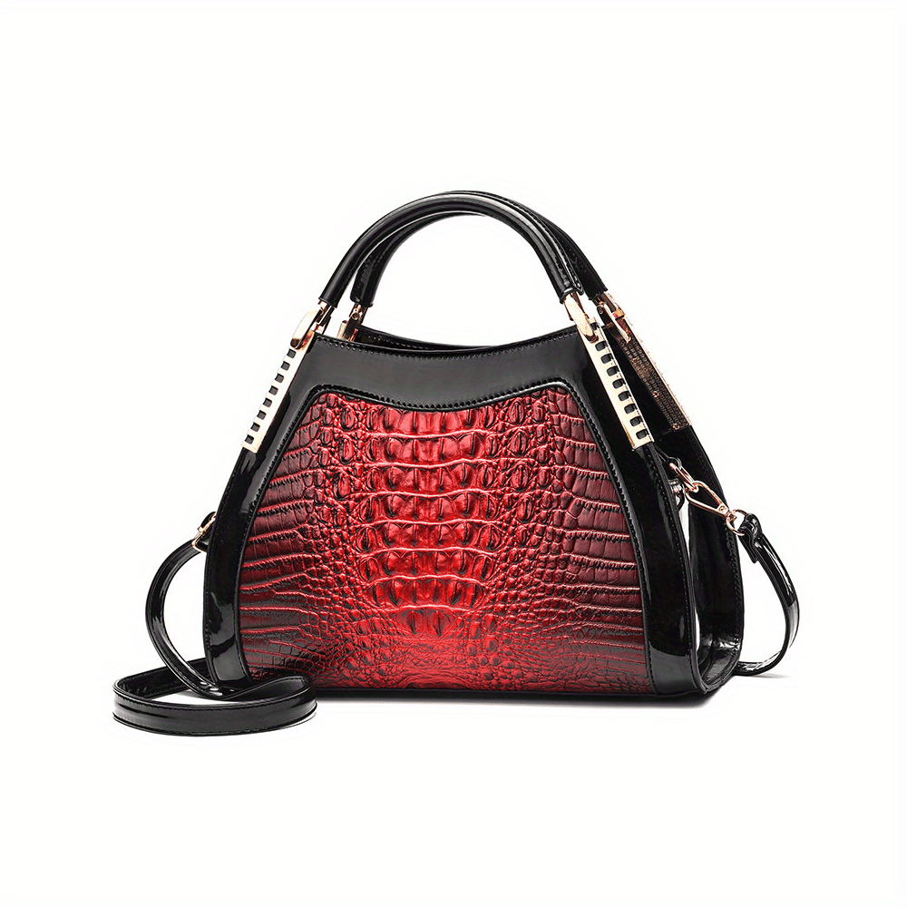 Gradient Crocodile Embossed Handbag, Vintage Crossbody Bag, Top Handle ...
