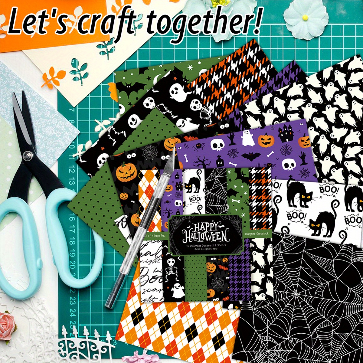 vintage style paper pack pumpkins cats skulls english - Temu Australia