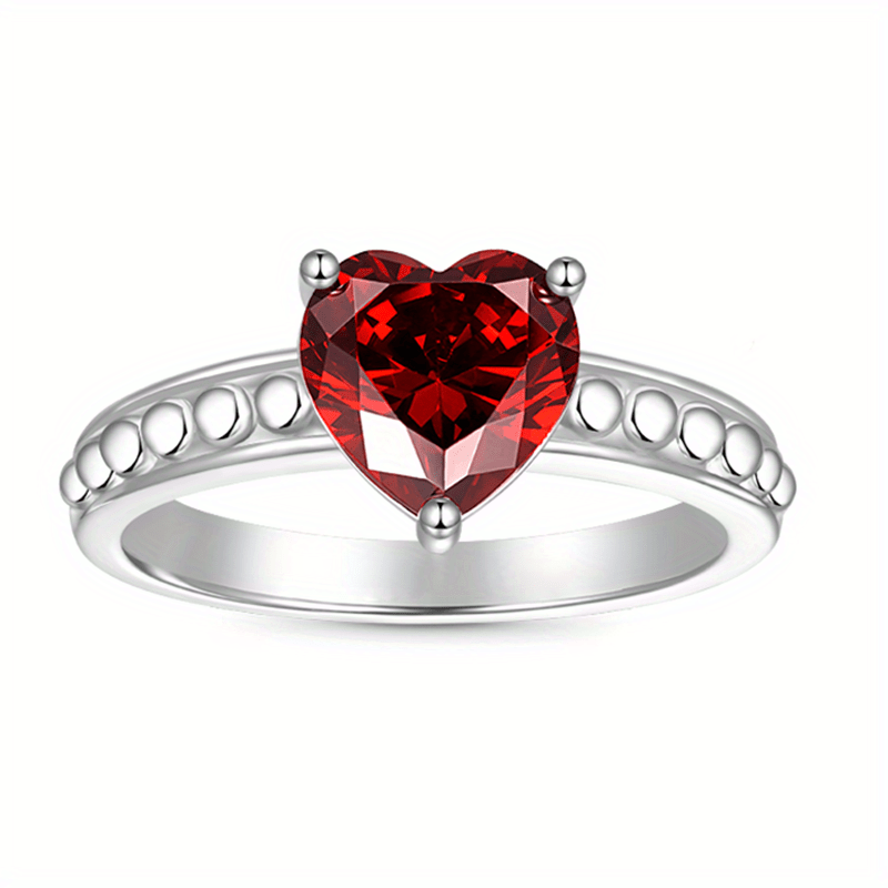 Fashion Red Zirconia Heart Wedding Ring Silvery Jewelry For - Temu ...
