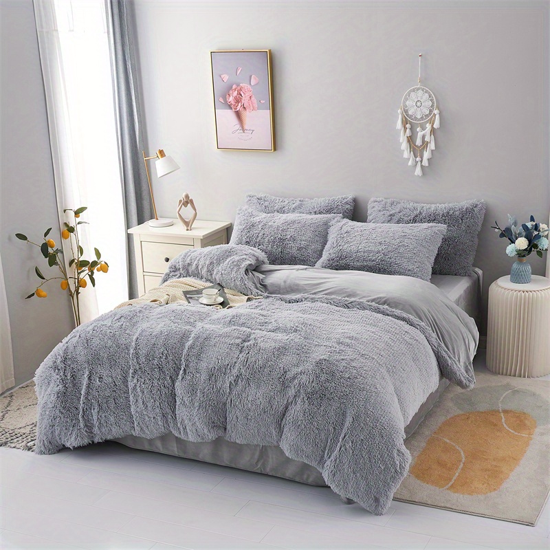 Long Plush Warm Polyester Bedroom Quilt Cover Pillowcase - Temu New Zealand