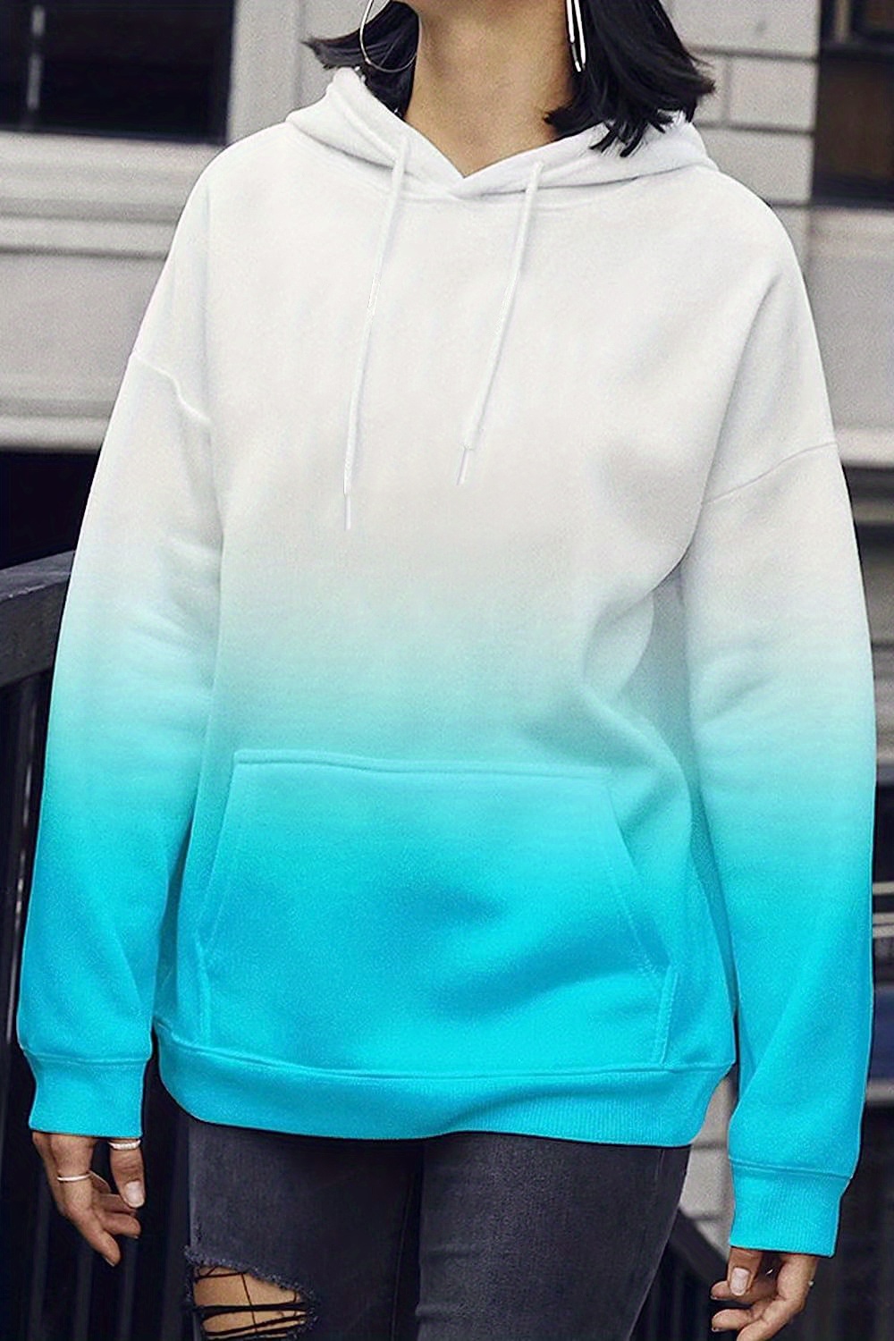 Gradient Pocket Drawstring Hoodie Casual Long Sleeve Hooded - Temu ...