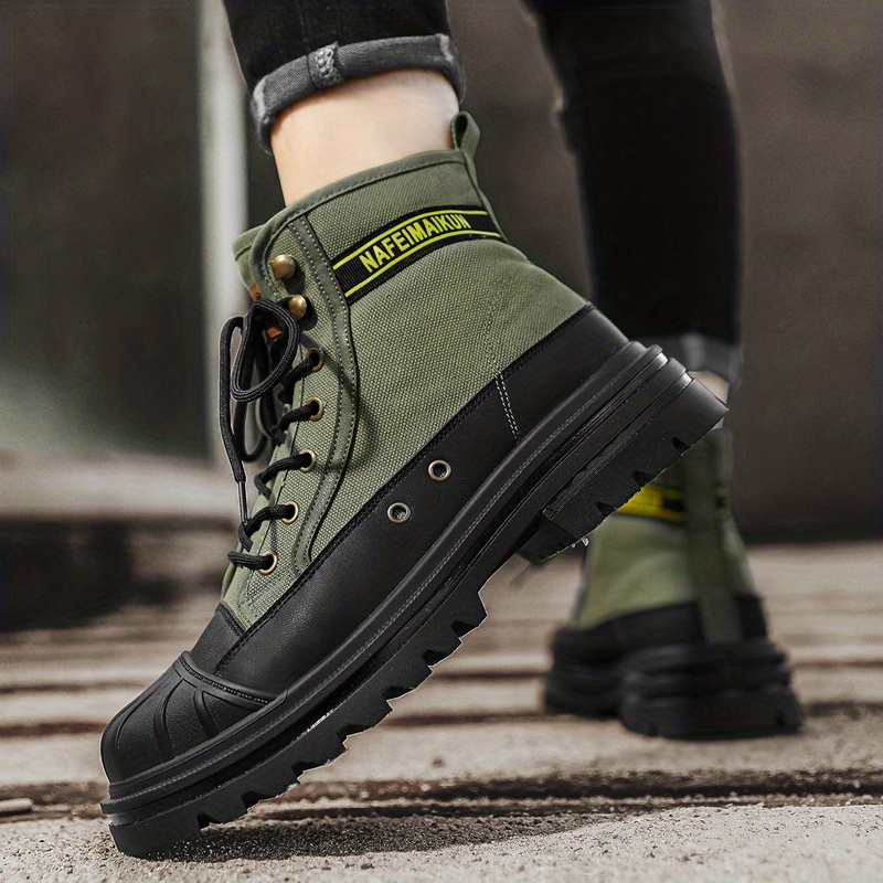 mens sturdy shell toe work boots lace up chunky boots comfortable and ...