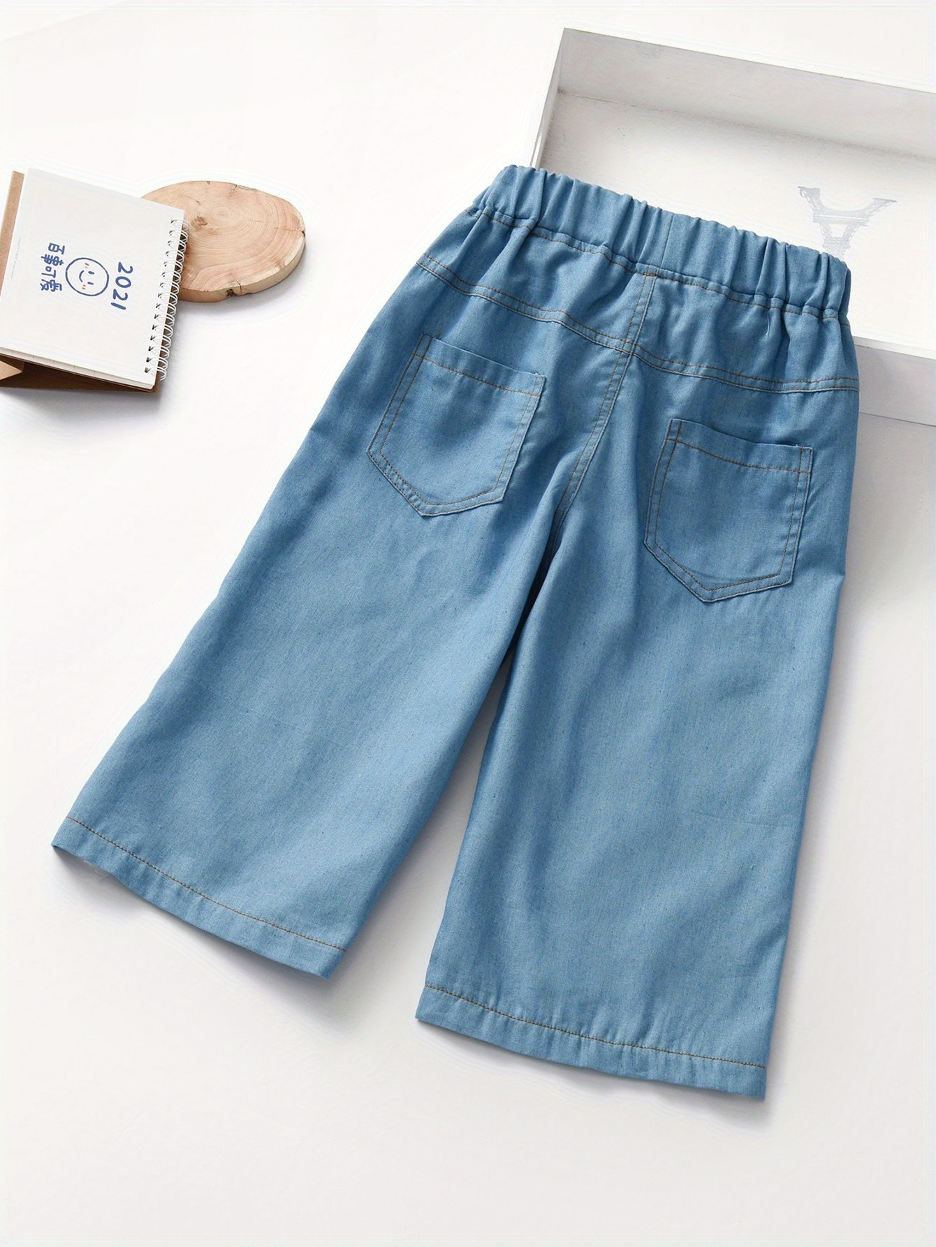 Girls Casual Cropped Denim Elastic Waist Spring/ Autumn Cute - Temu