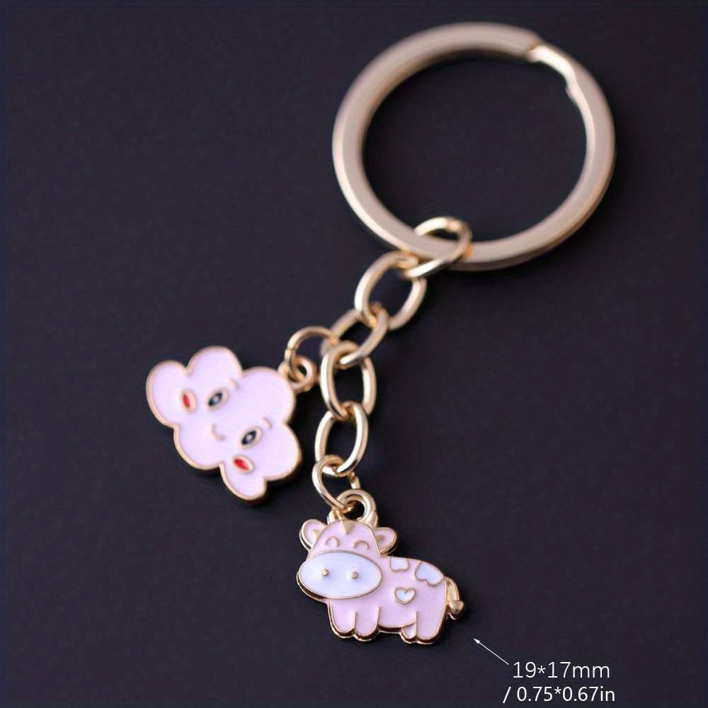 Cute Cartoon Cow Keychain Alloy Animal Enamel Key Chain Ring - Temu Canada