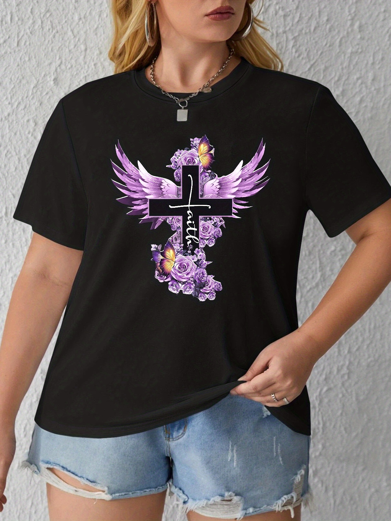 plus size halloween casual t shirt dame plus skull wings - Temu Denmark