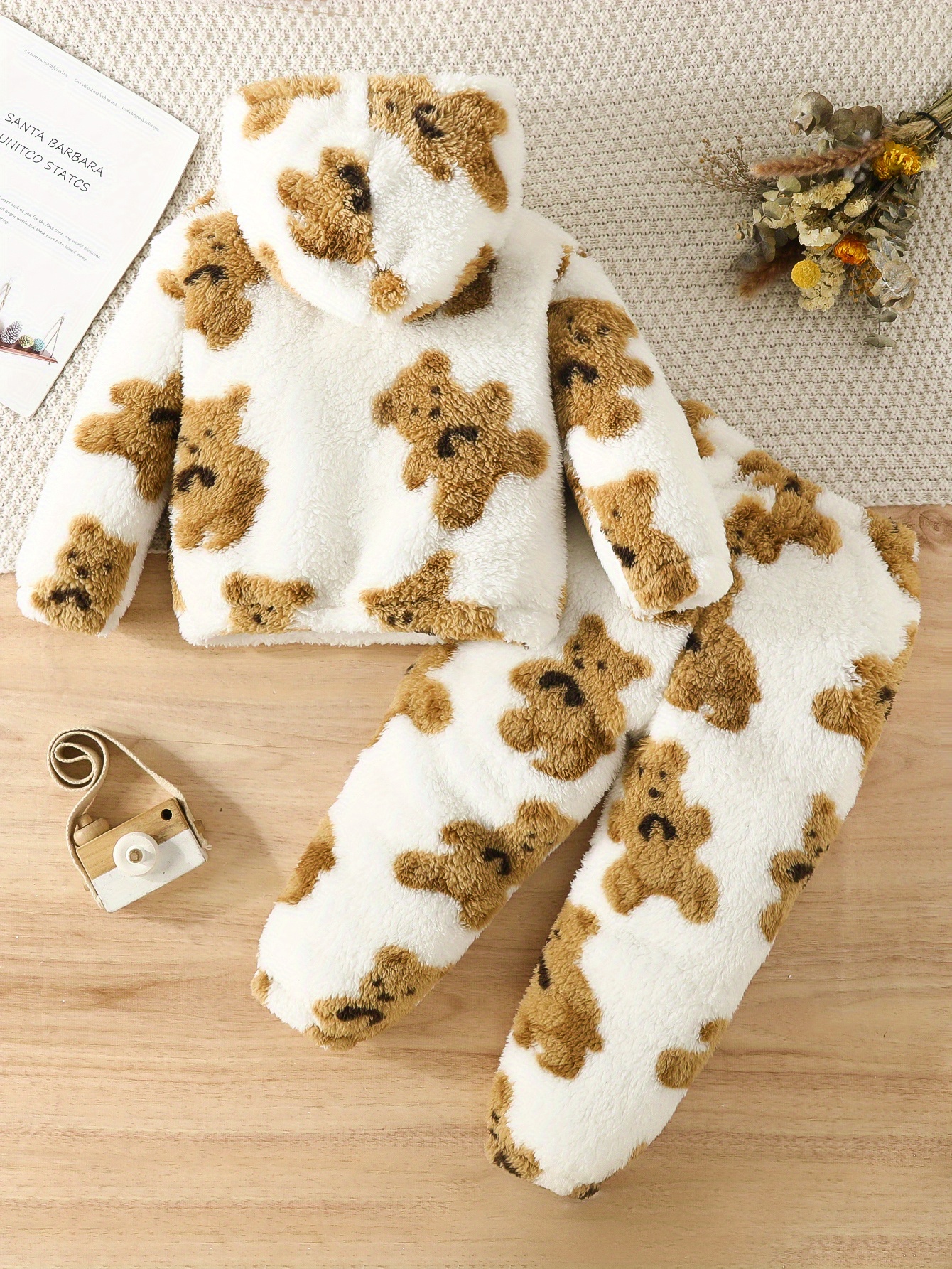 toddler girls 2pcs thick sets bear print hoodies＆jogger pant - Temu Japan