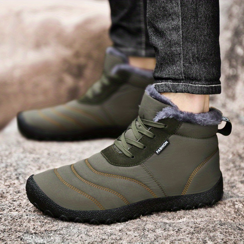 Mens Lace Up Snow Boots Winter Thermal Shoes Windproof Hiking Boots ...