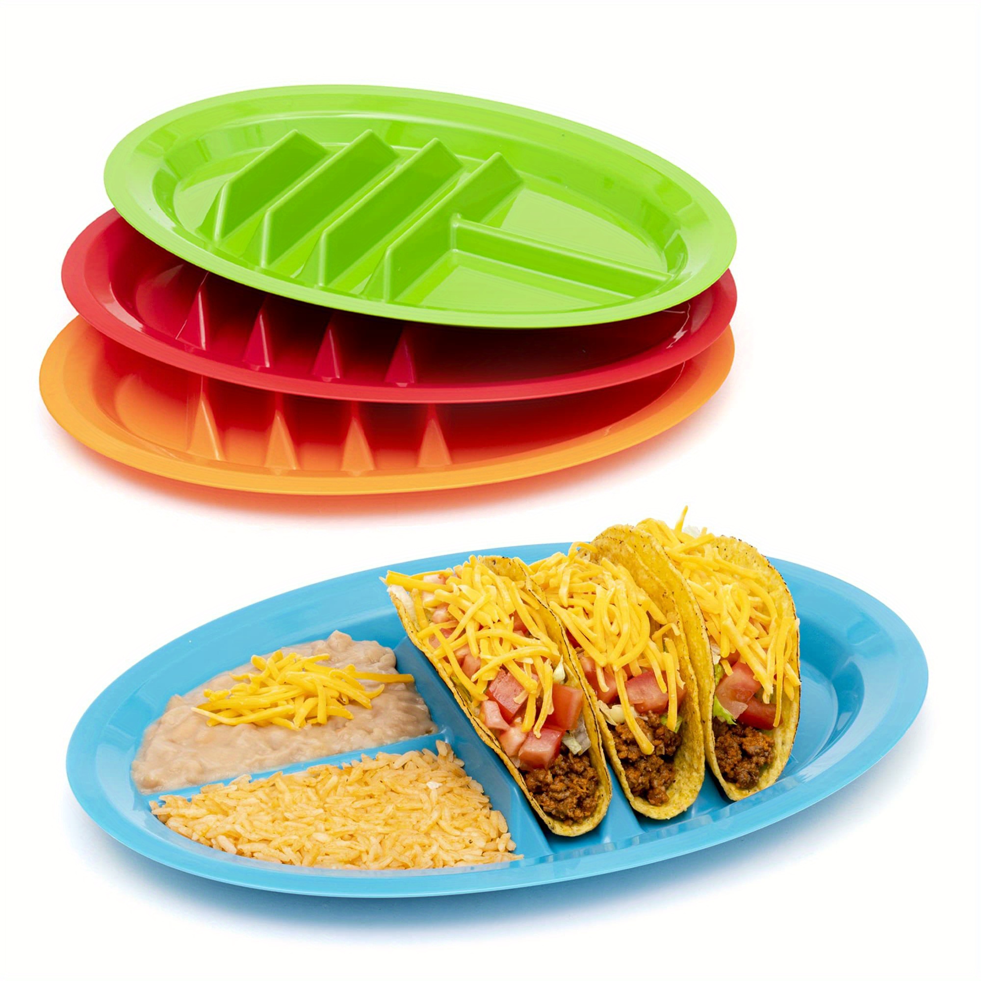Round Plastic Dinner Plates Set Built in Taco Holders Dip - Temu