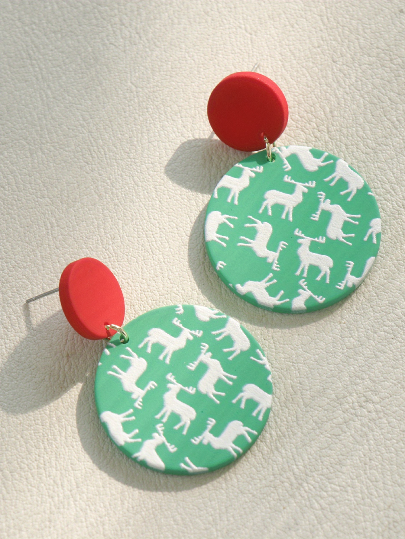 Green Round Shape Elk Pattern Dangle Earrings Retro Party - Temu Canada