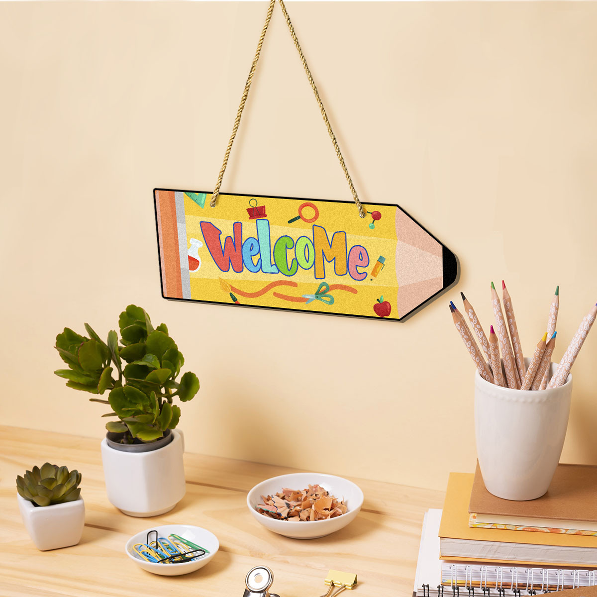 Rustic Wooden Welcome Sign Classroom Ruler Pencil Design - Temu United ...