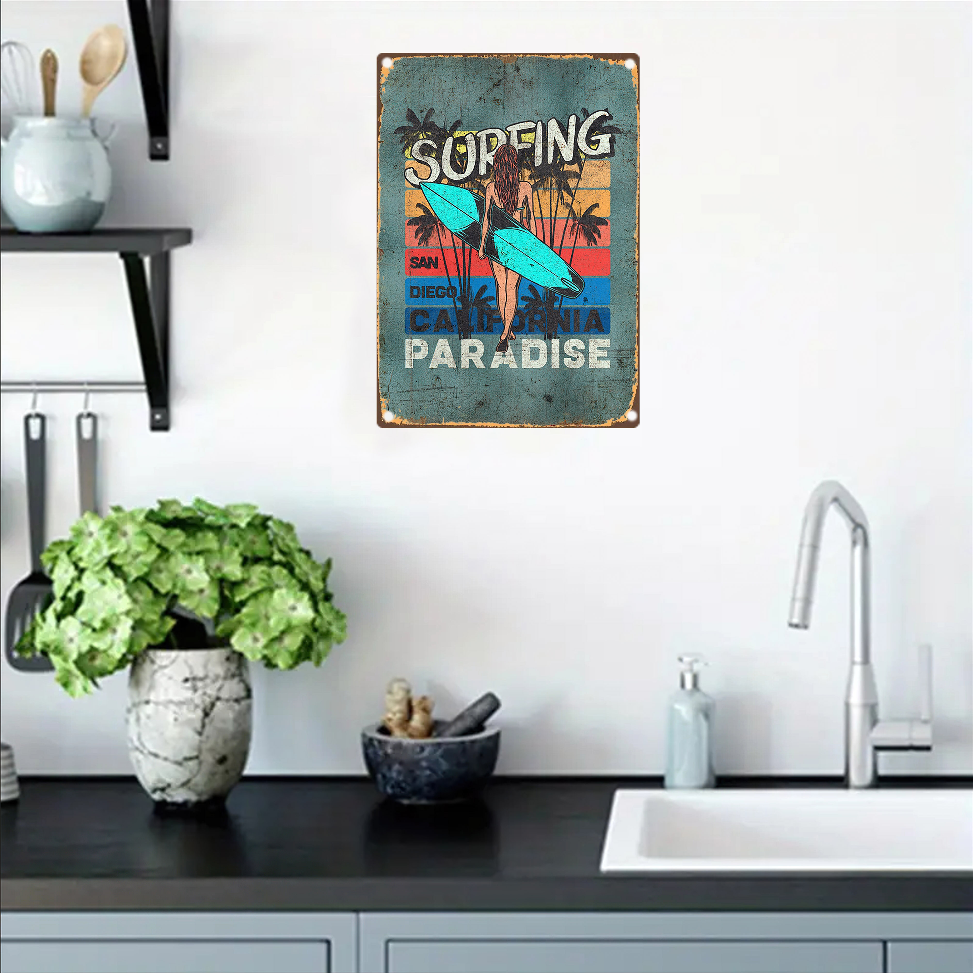 Vintage Aluminium Surfing Sign: California Paradise Wall - Temu