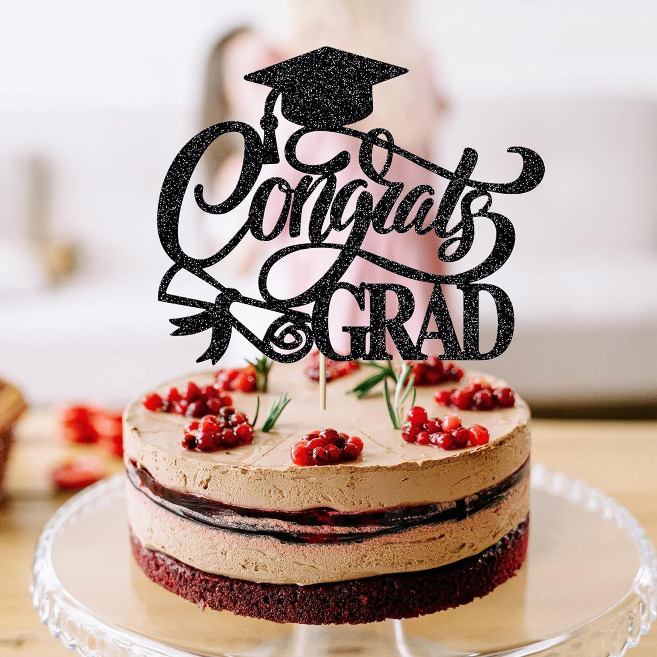 Elegant Black Glitter Graduation Cake Topper Perfect High - Temu New ...