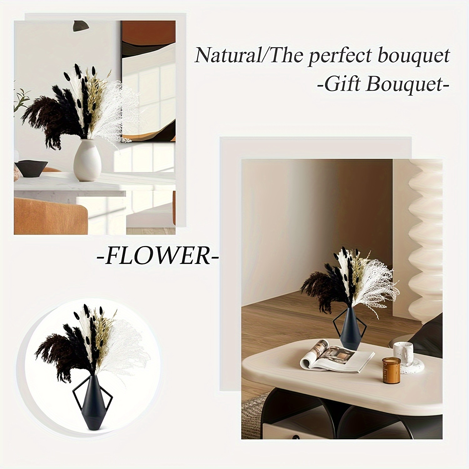 Boho Chic Dried Pampas Grass Bouquet White Black Perfect - Temu