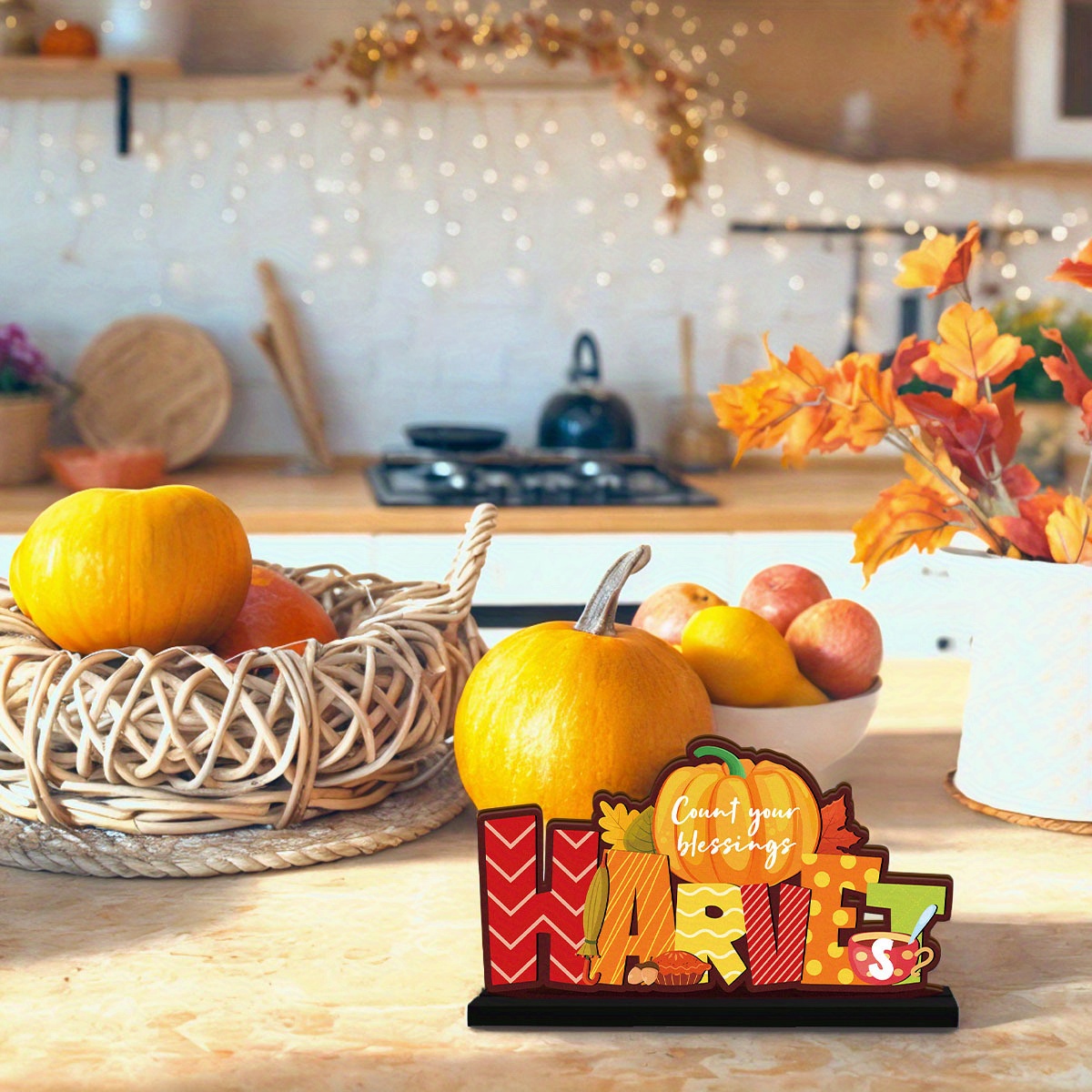 Thanksgiving Harvest Desk Plaque - Count Your Blessings, Autumn Pumpkin ...