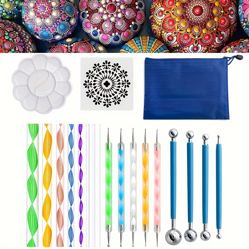 Mandala Dotting Tool Kit Stencils Ball Styluses Paint Tray - Temu