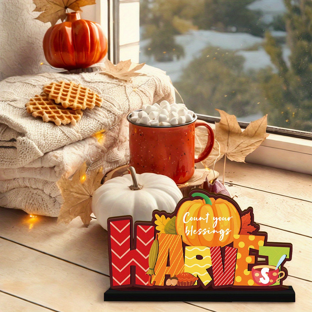 Thanksgiving Harvest Desk Plaque - Count Your Blessings, Autumn Pumpkin ...