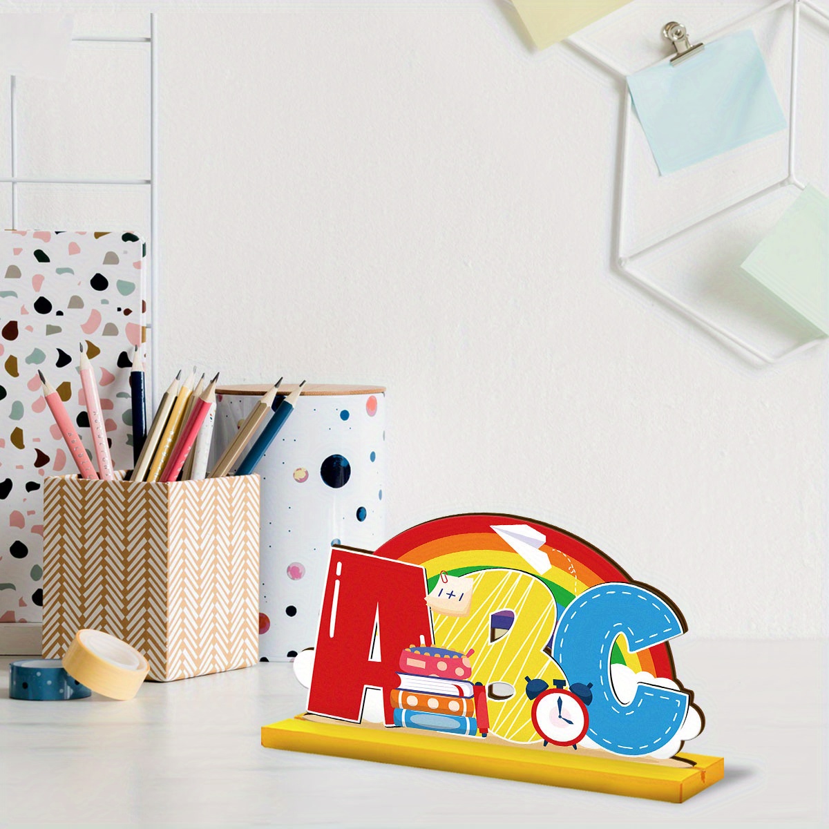 Back-to-school Wooden Decor Set With Clock & - Cute Abc Letter Signs ...