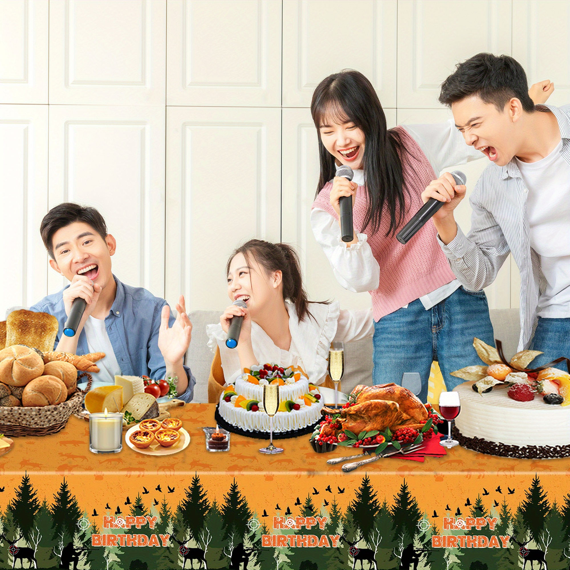 사냥 테마 생일 파티 테이블커버 세트 1팩 사슴 숲 프린트가 있는 플라스틱 일회용 테이블보 일반적인 사이즈 Temu