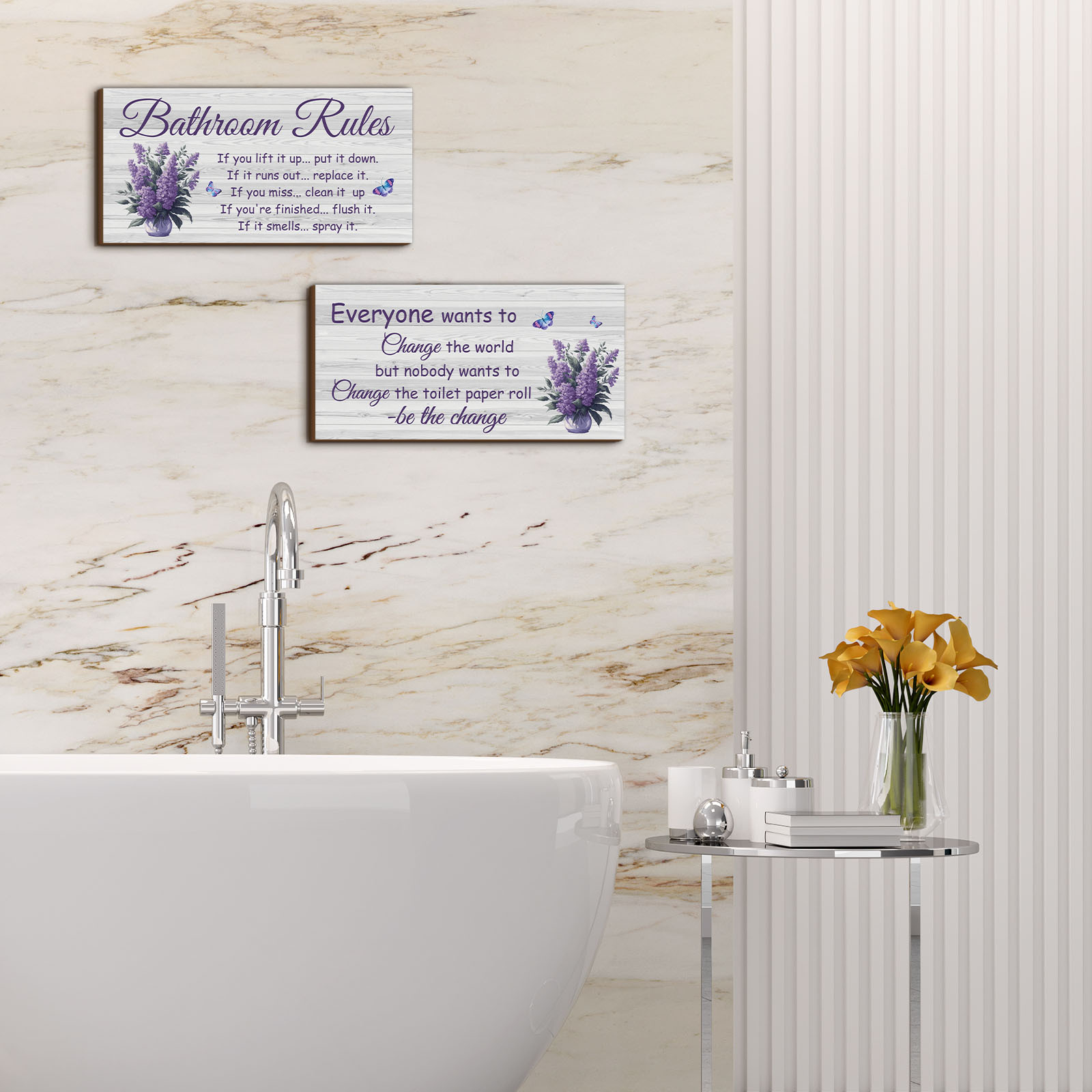 2pcs Rustic Farmhouse Bathroom Sign Set Lavender Butterfly - Temu