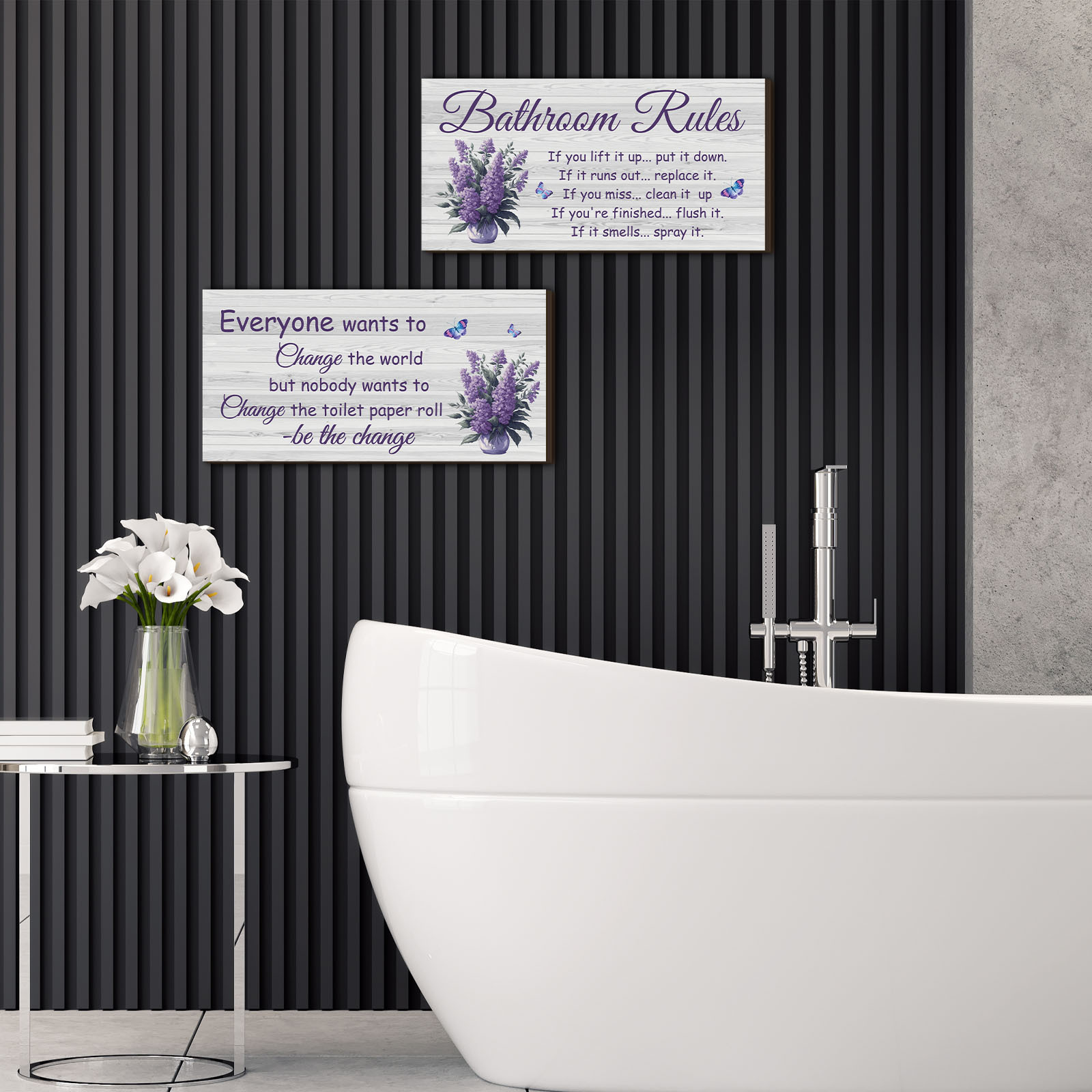 2pcs Rustic Farmhouse Bathroom Sign Set Lavender Butterfly - Temu