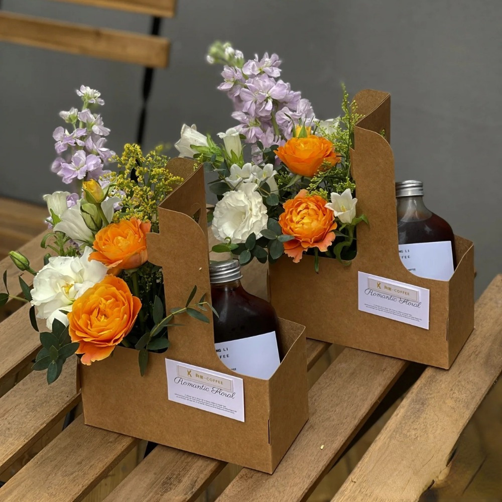 12pcs, Coffee Boxes, Floral Kraft Paper Baskets, Packaging For Milk Tea ...