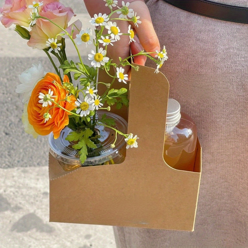 12pcs, Coffee Boxes, Floral Kraft Paper Baskets, Packaging For Milk Tea ...