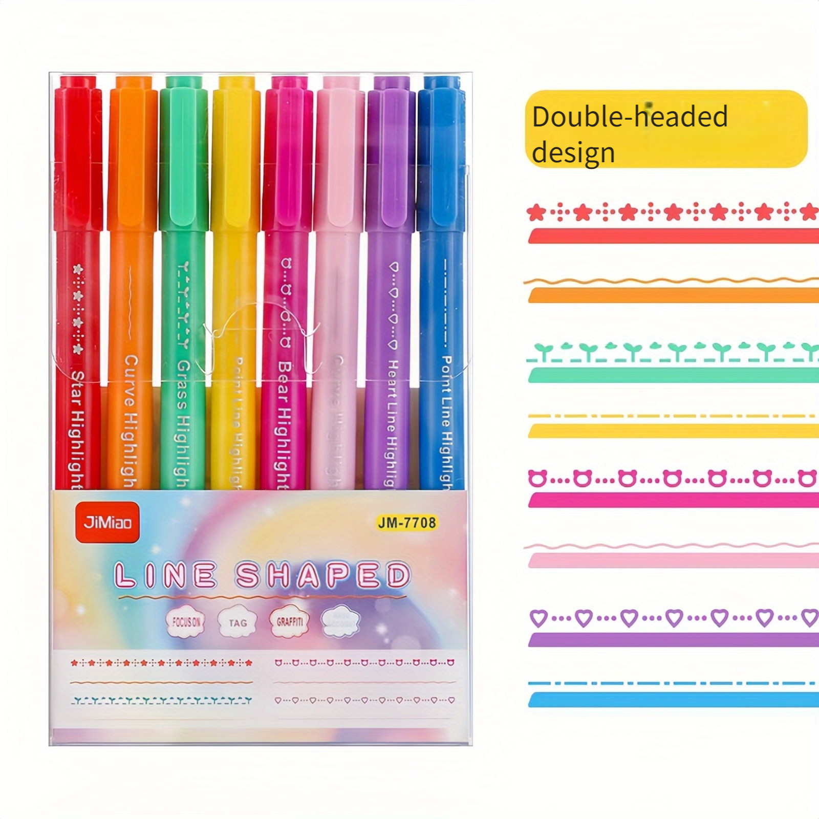 Line Shaped Highlighters 8 Color Double Headed Markers With 6 Different ...