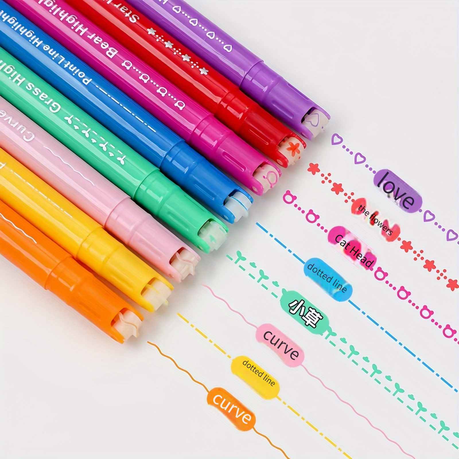 Line Shaped Highlighters 8 Color Double Headed Markers With 6 Different ...