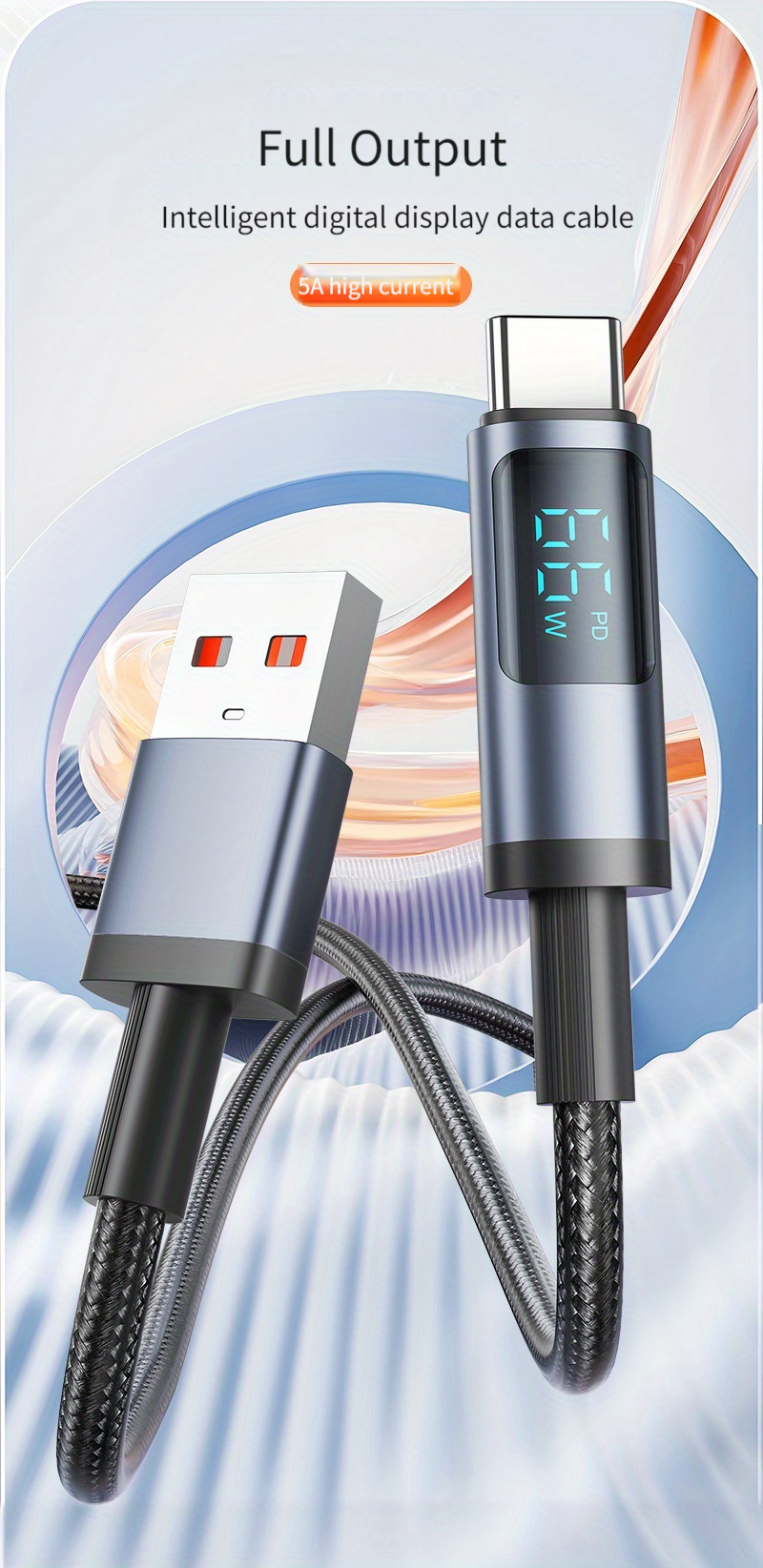 Usb c Usb c Fast Charging Cable Digital Display Compatible - Temu