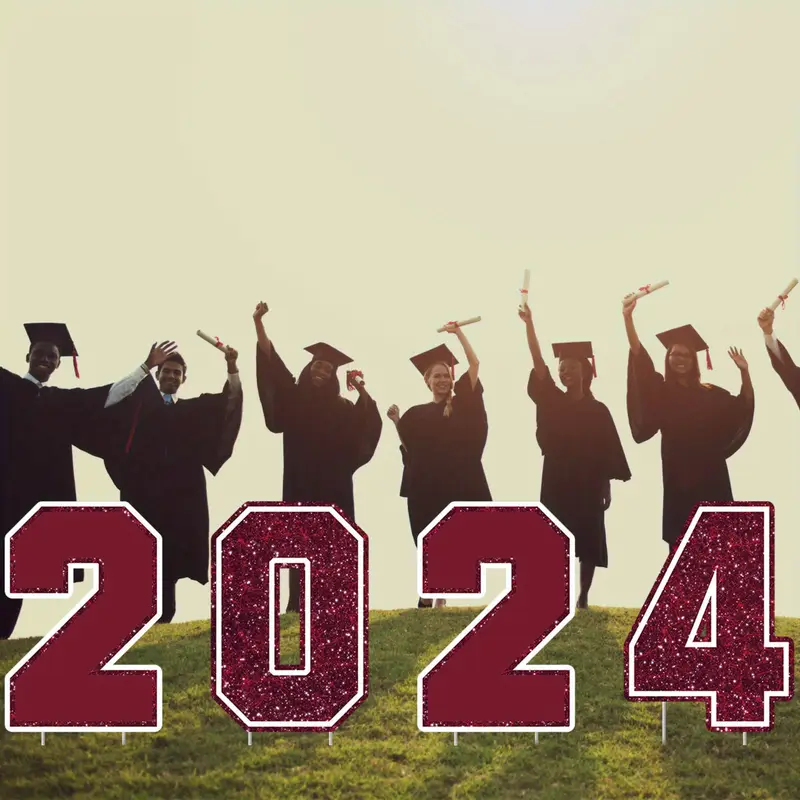 13피스 졸업식 마당 표지판 세트 2024학년도 빨간색 반짝이 잔디 장식 축하 졸업생 야외 간판 키트 내후성 Temu