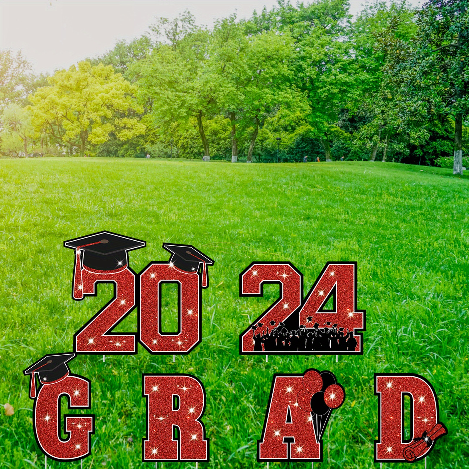 Class 2024 Graduation Yard Sign Set Red Glitter Congrats - Temu Japan
