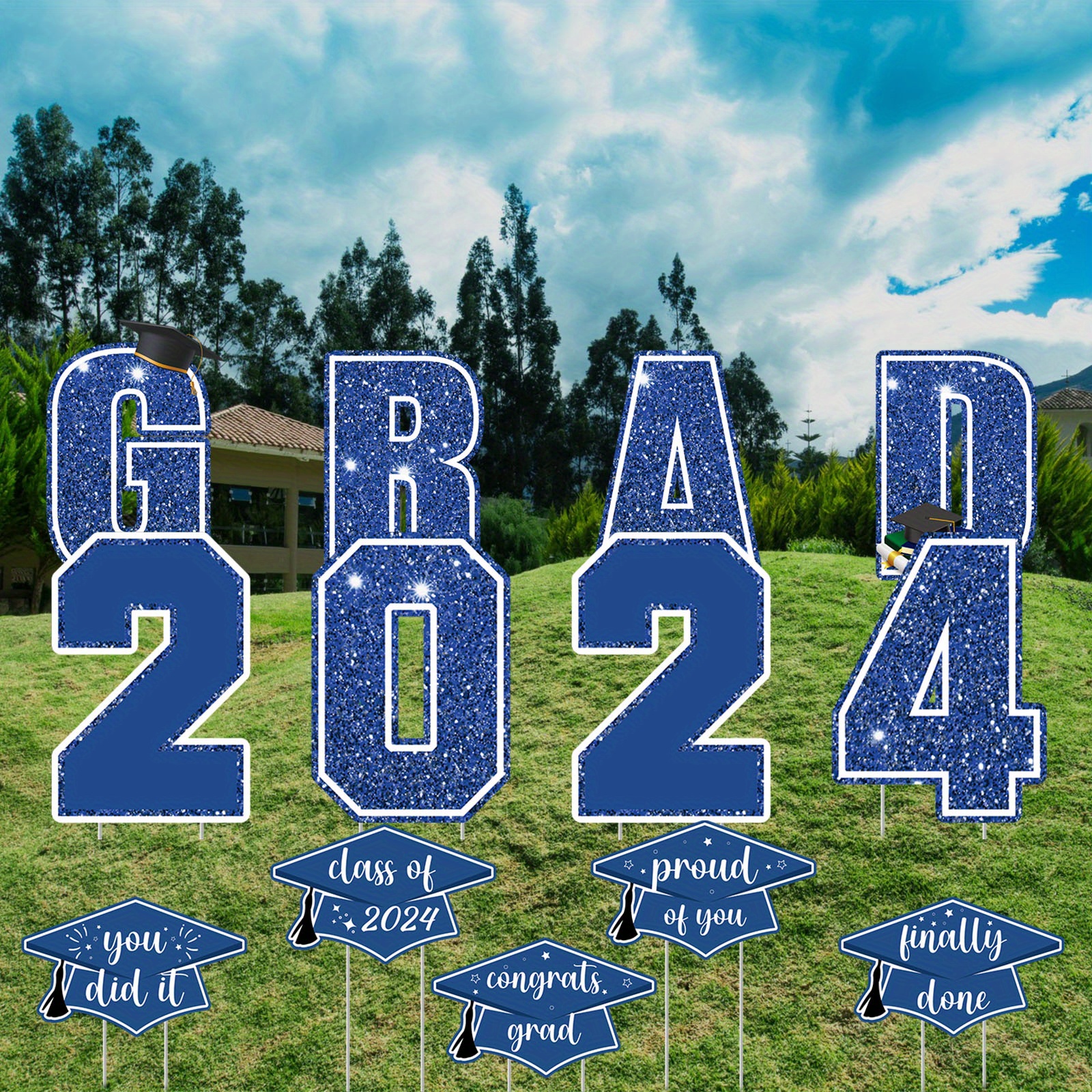 Class 2024 Graduation Yard Signs Blue Congrats Grad Decor - Temu Canada