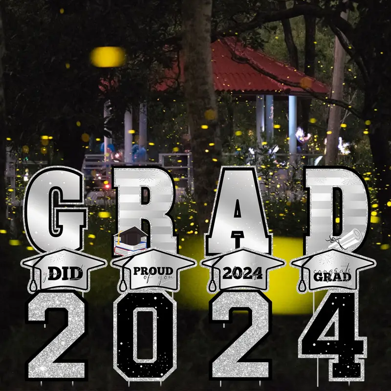 2024년 졸업식 마당 표지 세트 클립이 달린 12개의 플라스틱 아트 데코 조각품 장식품 대학 및 고등학교 Temu