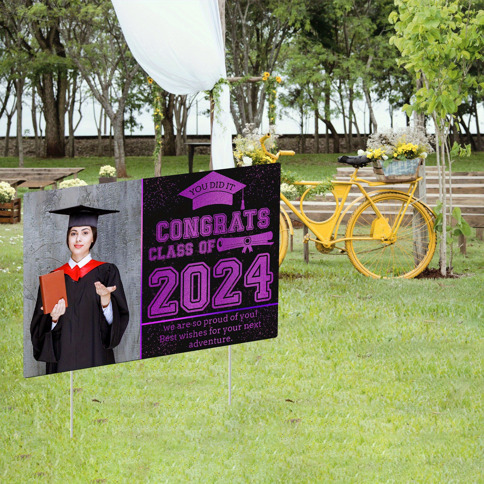 class 2024 graduation party backdrop plastic stake - Temu