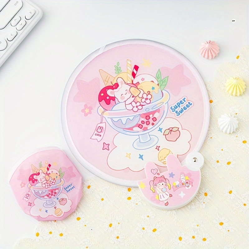 Cute Cartoon Mini Fabric Folding Hand Fan Portable Pocket - Temu Australia