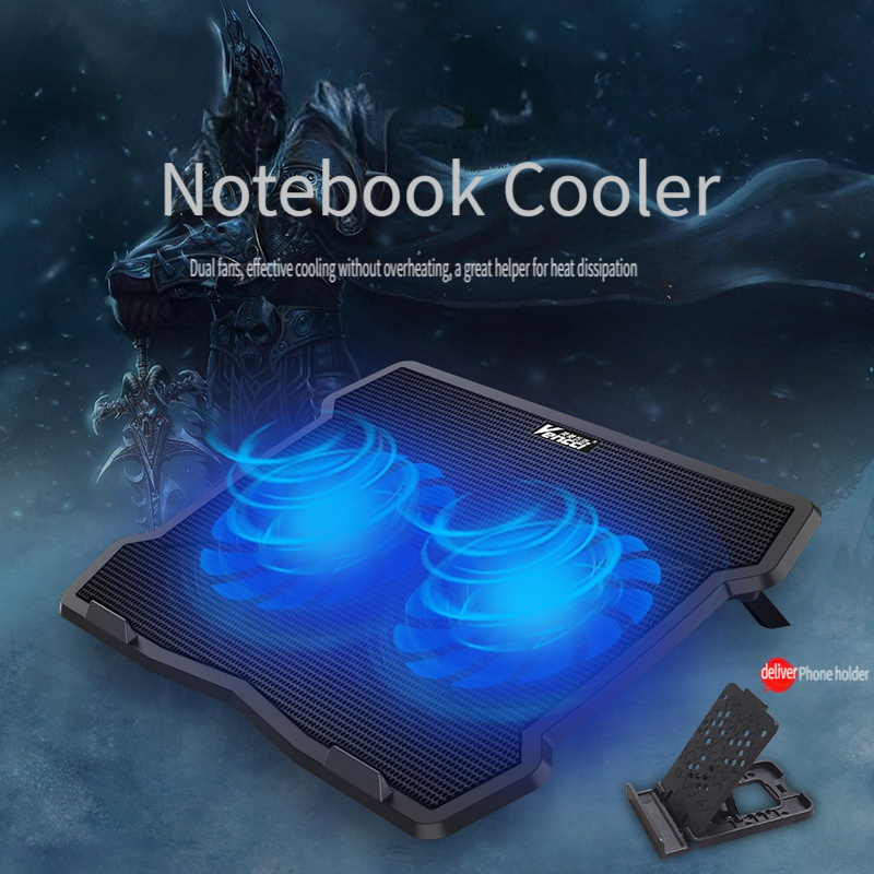 Dual Fan Laptop Cooler Led Lights Adjustable Height - Temu