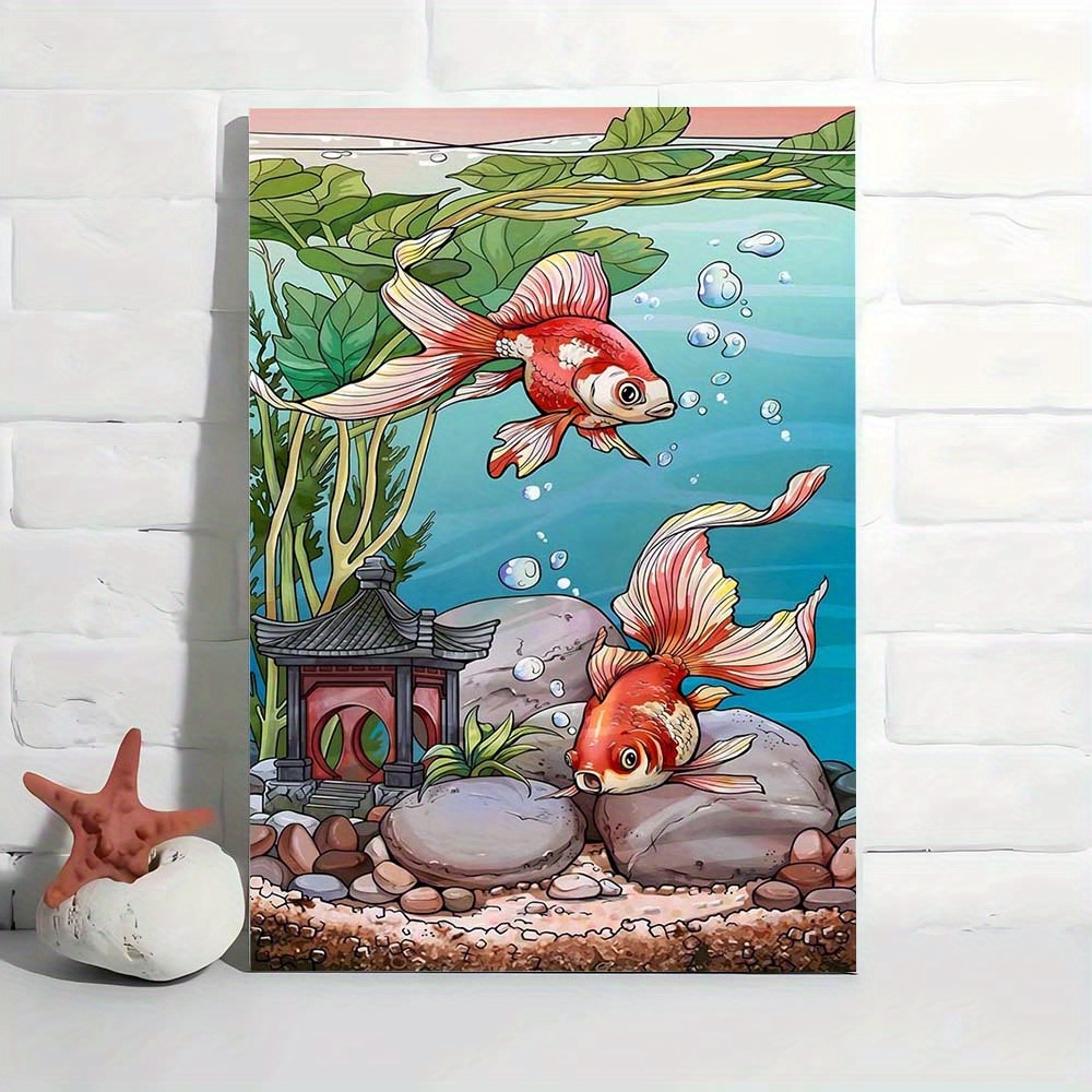 2 Goldfish Canvas Art 11.8x15.7 นิ้ว Festive Christmas Wall - Temu Thailand