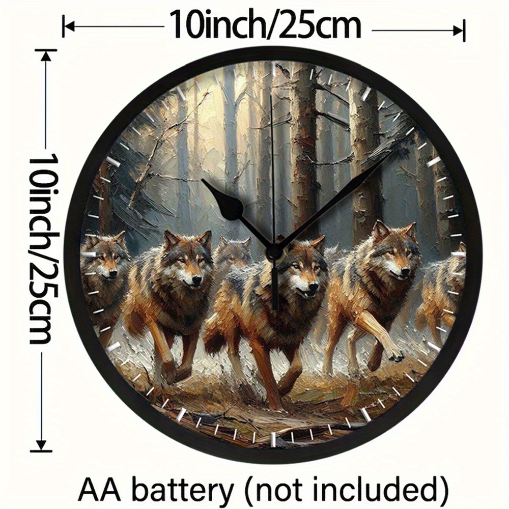 Wolf Pack Scene Round Wall Clock Modern Plastic Decor - Temu