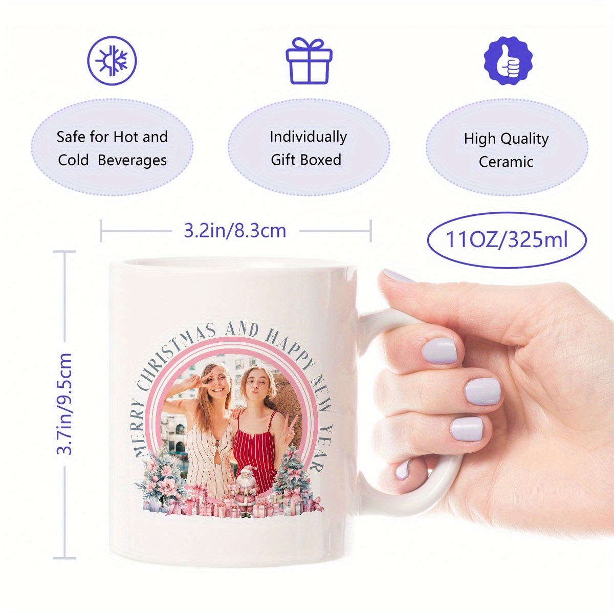 1개 맞춤형 세라믹 커피 머그잔 맞춤 사진 포함 11oz 메리 크리스마스 새해 복 많이 받으세요 프린트 머그 Temu