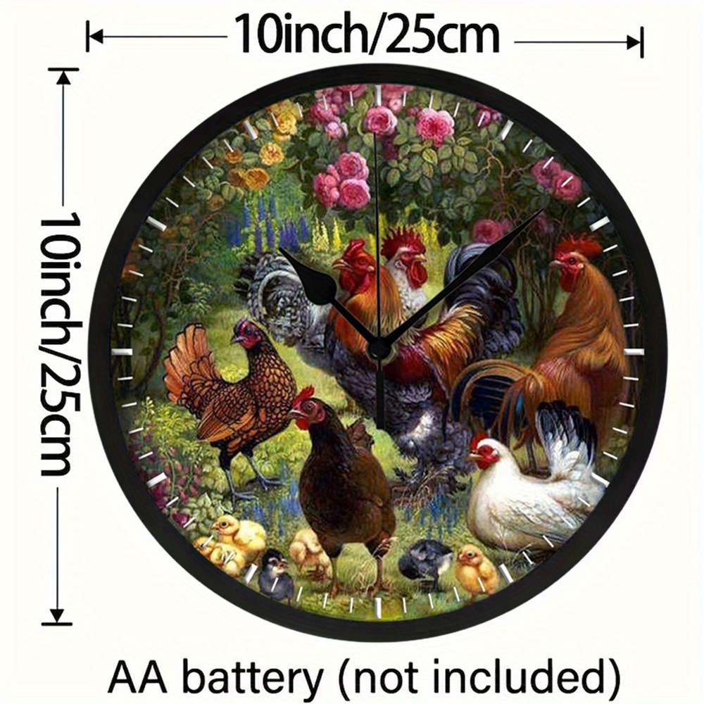 Rooster Hen Design Decorative Wall Clock Silent Sweep - Temu