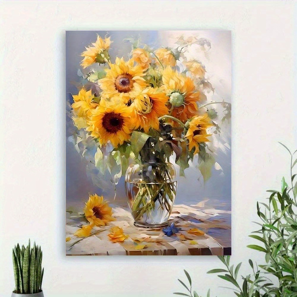 캔버스 벽 예술 아르 데코 스타일 꽃 캔버스 프린트 나무 프레임 포함 가로 테마 벽걸이 홈 데코용 Temu