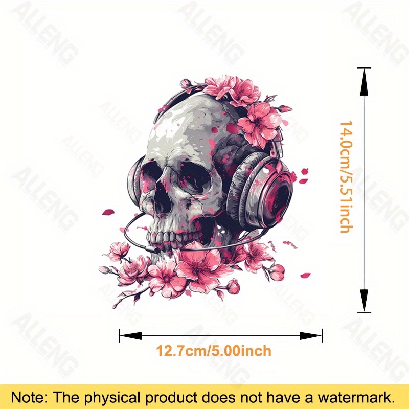 Skull Flowers Headphones Waterproof Vinyl Car Decal - Temu Australia