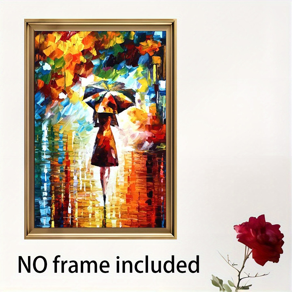 우산을 든 컬러풀한 비오는 날 여성 캔버스 아트 프린트 거실 침실 사무실 및 카페를 위한 무테 벽 장식 - Temu Korea