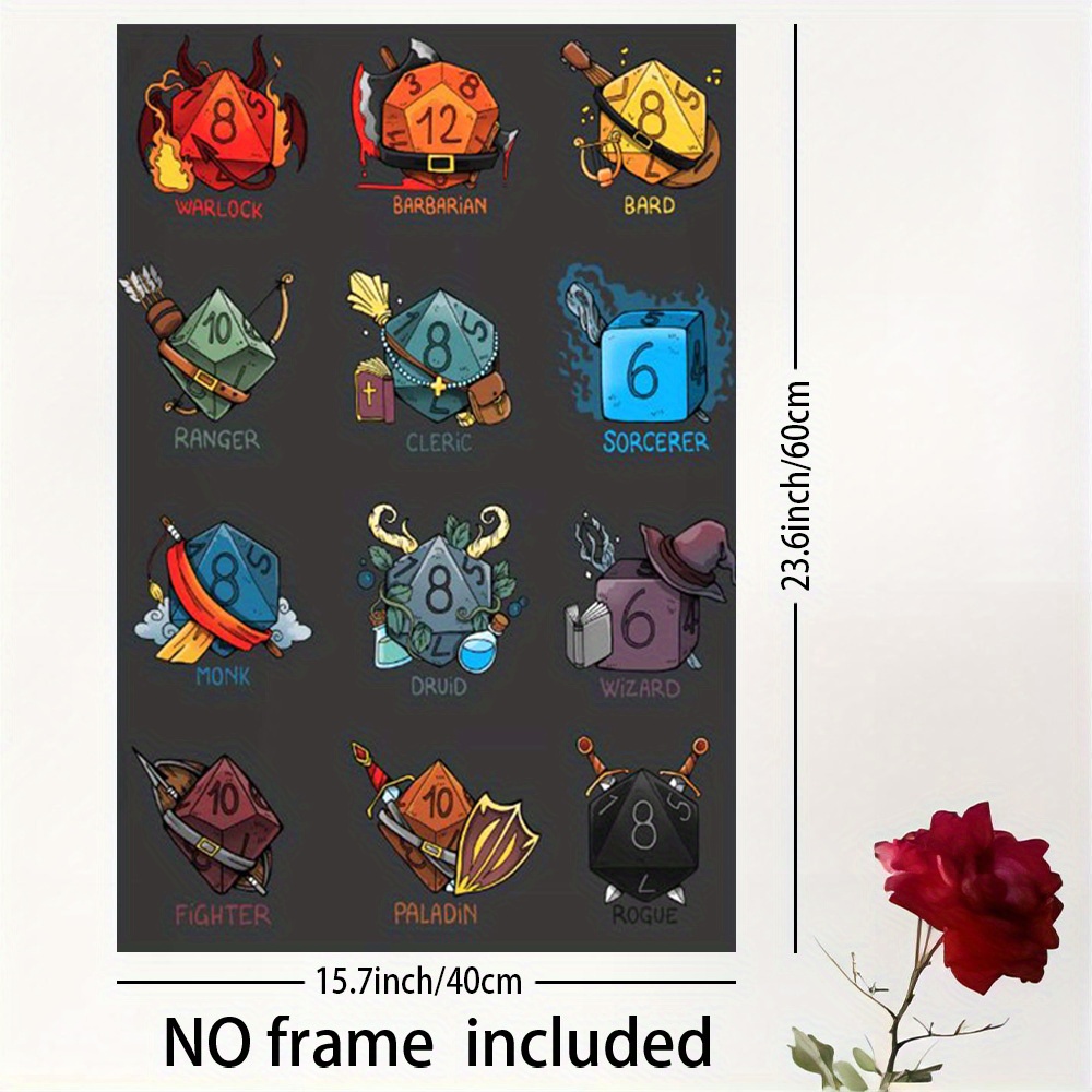 ジーRPGダイス＆キャラクタークラス フレームレスキャンバスアートプリント オフィス リビン - Temu Japan