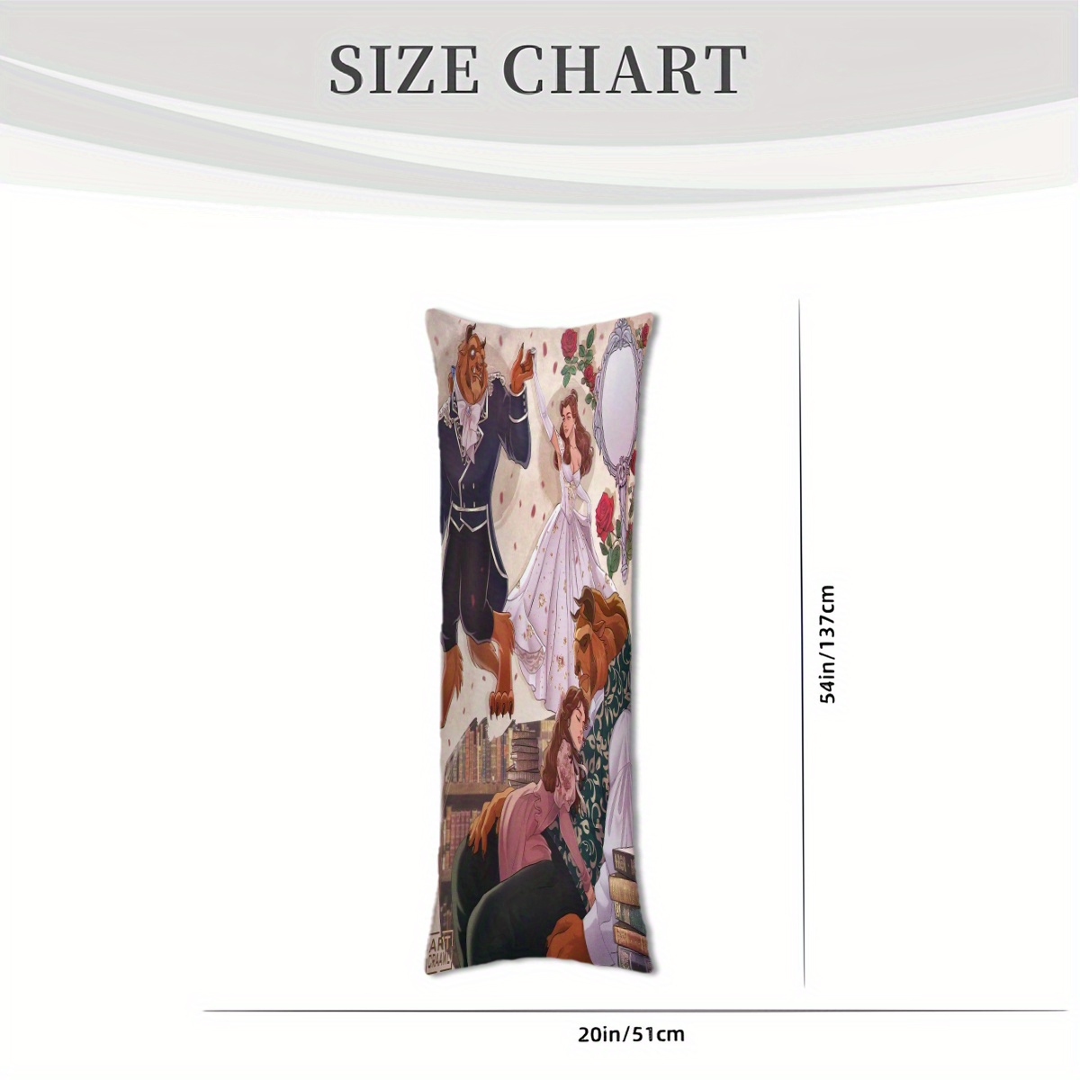 미녀와 야수 만화 플러시 베개 커버 50x137cm 양면 디자인 부드러운 짧은 플리스 홈 데코에 적합 휴가용 Temu