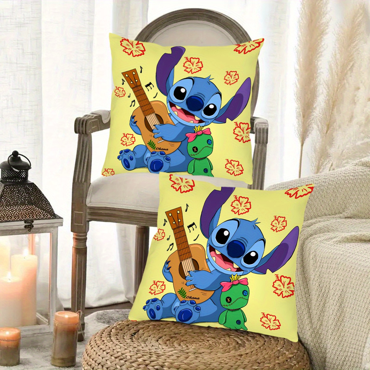 JIT 1個 スティッチショートプラッシュスローピローカバー アニメスタイル 18*18インチ ハロウィン クリスマス - Temu Japan