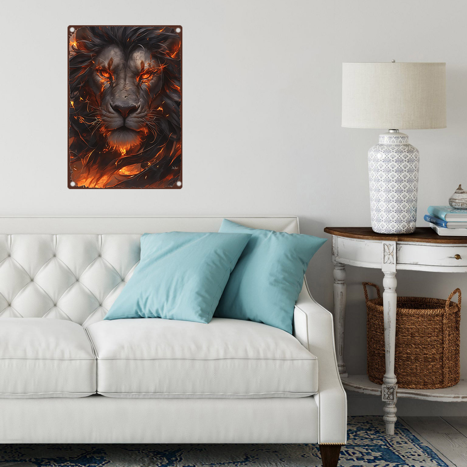 Aluminum Lion Fire Artwork Wall Decor Vintage Metal Tin Sign - Temu