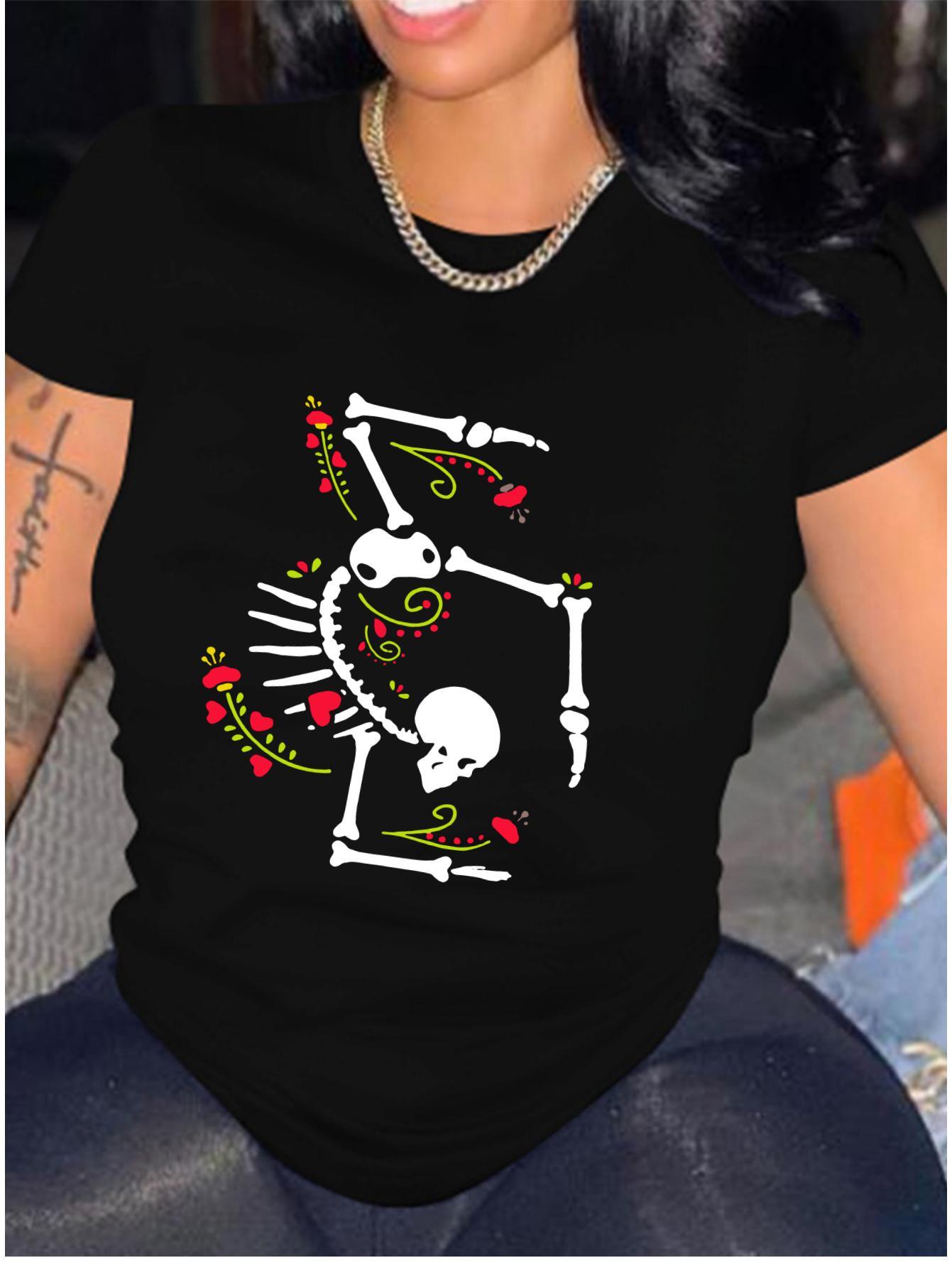 Dancing Skeleton Plus Size Printed T Shirt Casual Round Neck - Temu