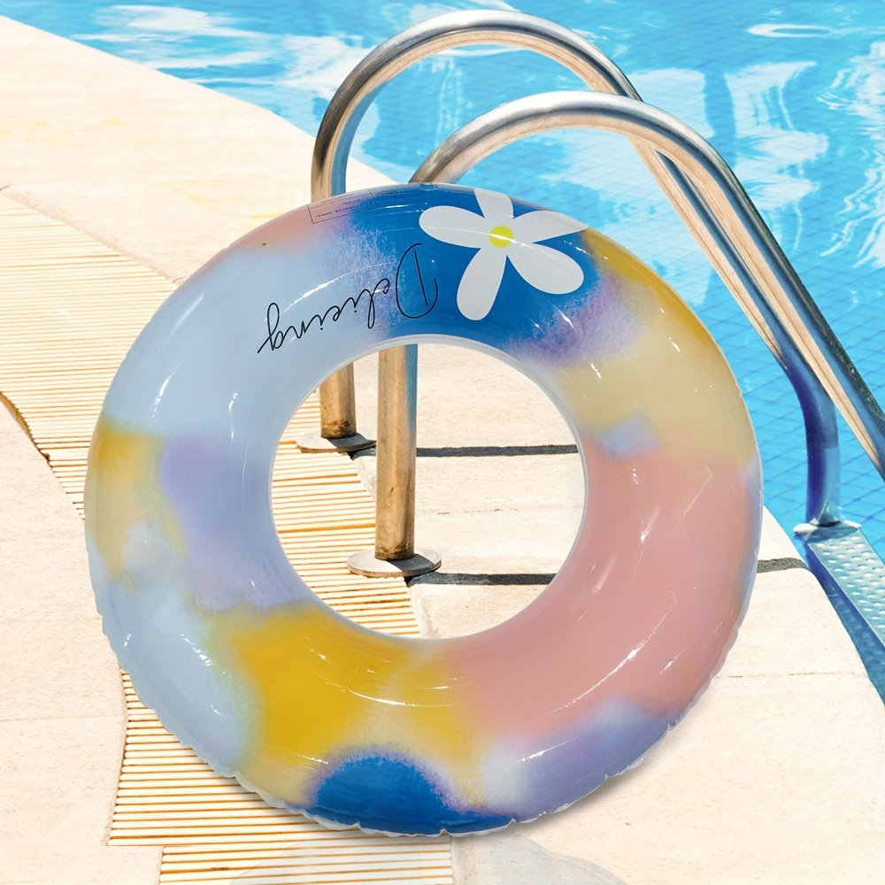 Watercolor Floral Swim Ring Durable Pvc Perfect Pool Parties - Temu